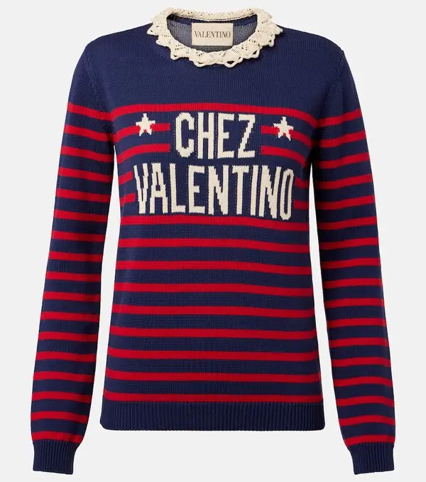 Valentino Garavani Striped Cotton Sweater - Blue