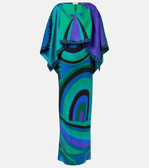 Emilio Pucci Iride Silk Twill Maxi Dress And Cape Set - Green