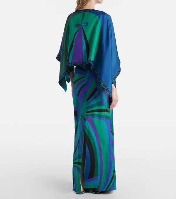 Emilio Pucci Iride Silk Twill Maxi Dress And Cape Set - Green