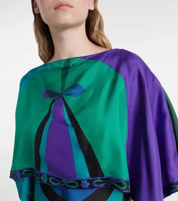 Emilio Pucci Iride Silk Twill Maxi Dress And Cape Set - Green