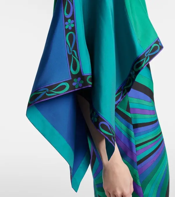Emilio Pucci Iride Silk Twill Maxi Dress And Cape Set - Green