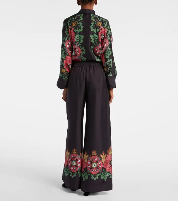 La DoubleJ Printed Silk Twill Palazzo Pants - Black