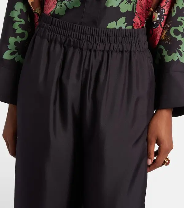 La DoubleJ Printed Silk Twill Palazzo Pants - Black