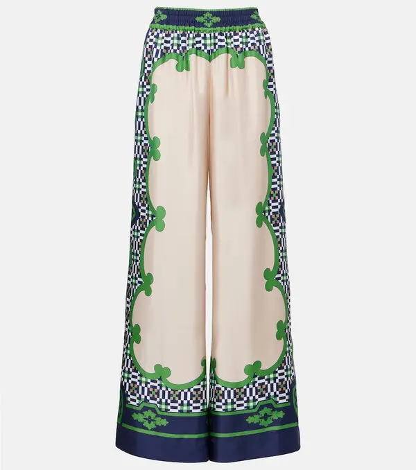 La DoubleJ Printed Silk Twill Palazzo Pants - Multicoloured