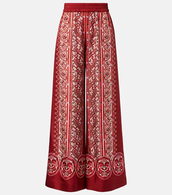 La DoubleJ Printed Silk Twill Palazzo Pants - Red