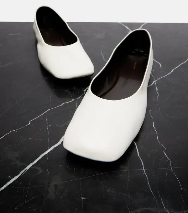THE ROW Square Leather Ballet Flats - White