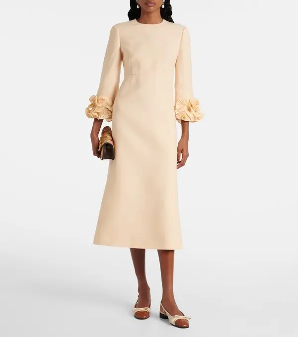 Valentino Garavani Wool Silk Midi Dress - Beige