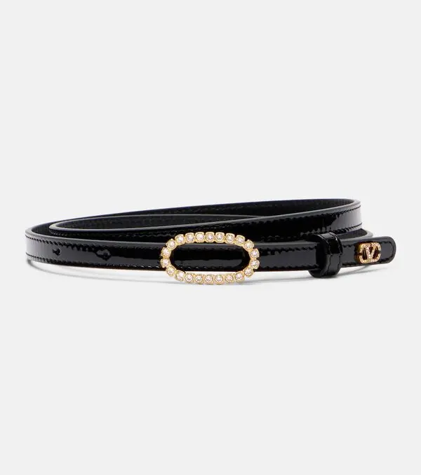 Valentino Garavani Vlogo Embellished Leather Belt - Black