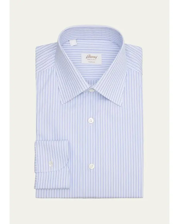 Brioni Giza 45 Cotton Multi-stripe Dress Shirt - Dk Blue