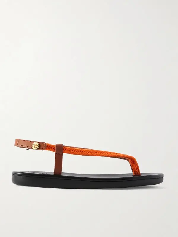 ANCIENT GREEK SANDALS Zoi Leather-trimmed Woven Cord Sandals - Orange