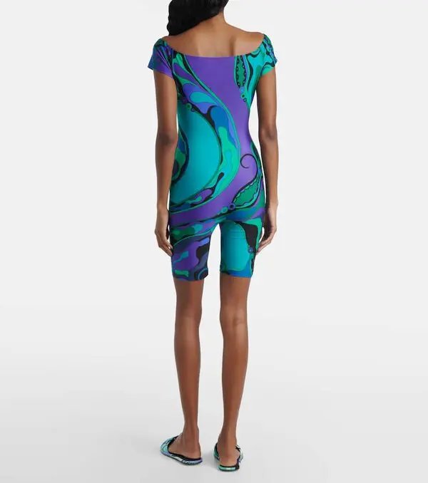 Emilio Pucci Orchidee Printed Off-shoulder Romper