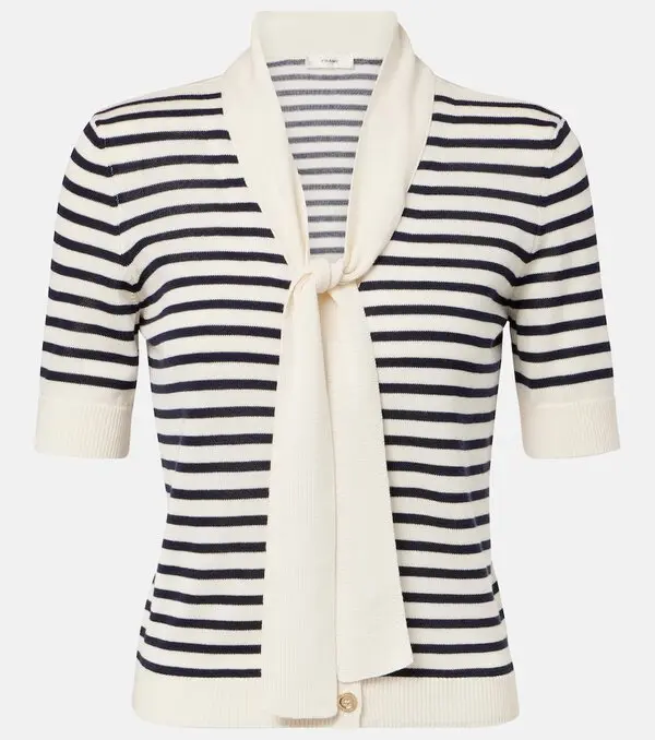 FRAME The Sailor Striped Tie-neck Sweater - Blue