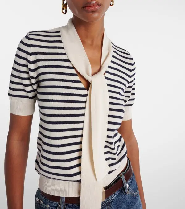 FRAME The Sailor Striped Tie-neck Sweater