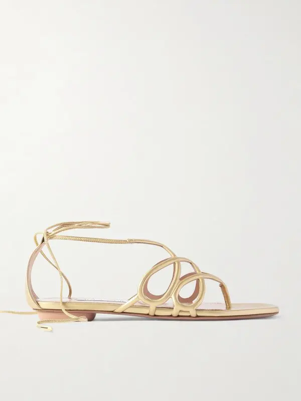 AQUAZZURA Infinito Metallic Leather Sandals - Gold
