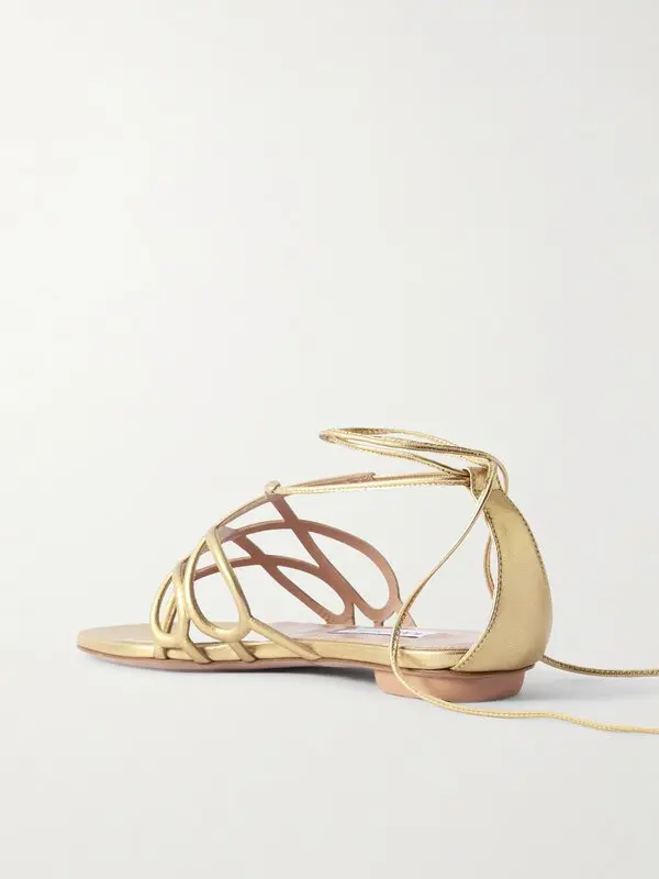 AQUAZZURA Infinito Metallic Leather Sandals - Gold