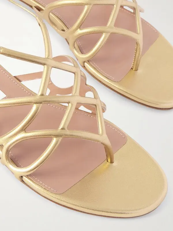 AQUAZZURA Infinito Metallic Leather Sandals - Gold