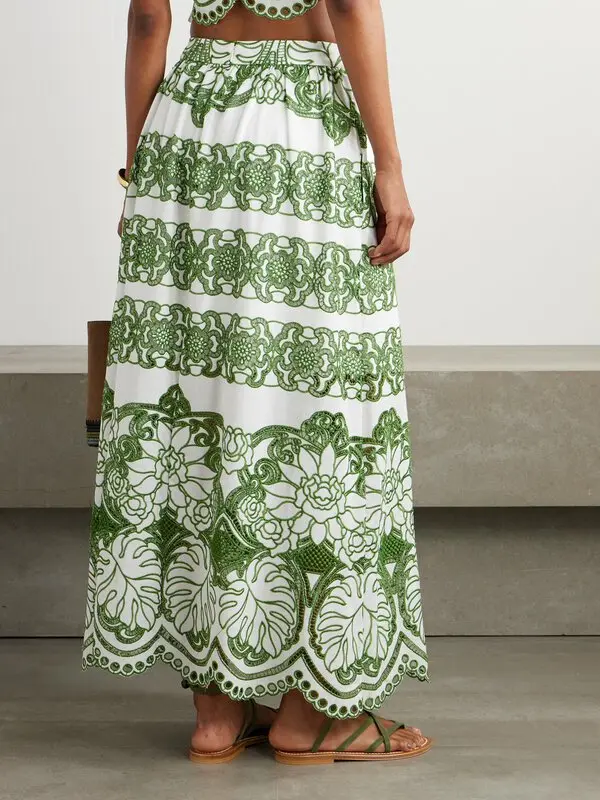 Borgo De Nor Belan Scalloped Broderie Anglaise Maxi Skirt - Green