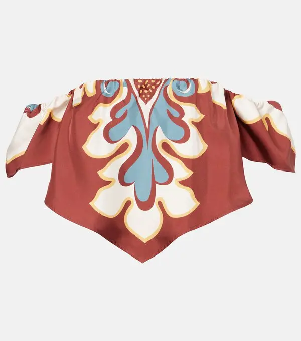 La DoubleJ Sand Dollar Off-shoulder Silk Top - Multicoloured
