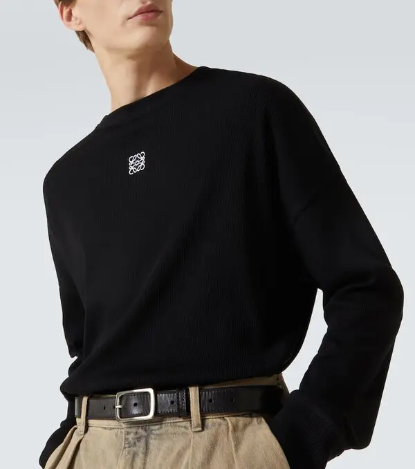 Loewe Anagram Ribbed-knit Cotton T-shirt - Black