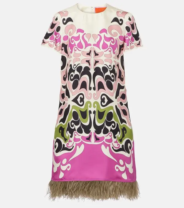 La DoubleJ Mini Swing Feather-trimmed Minidress - Multicoloured