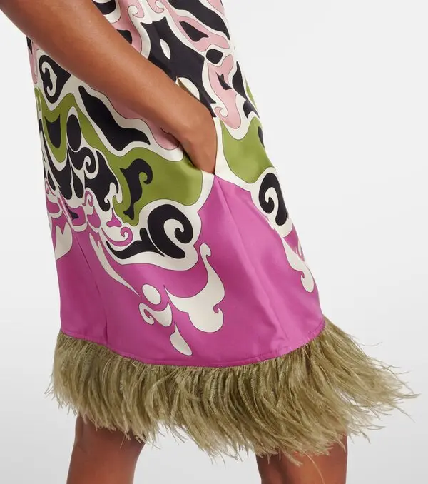 La DoubleJ Mini Swing Feather-trimmed Minidress - Multicoloured