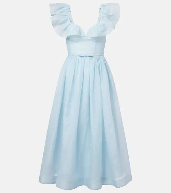 Zimmermann Dawning Linen And Silk Midi Dress