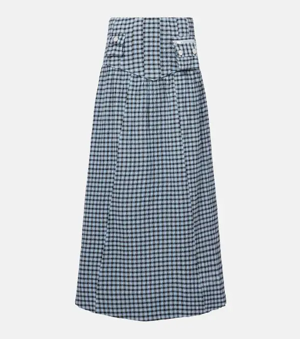 GANNI Gingham High-rise Maxi Skirt - Blue