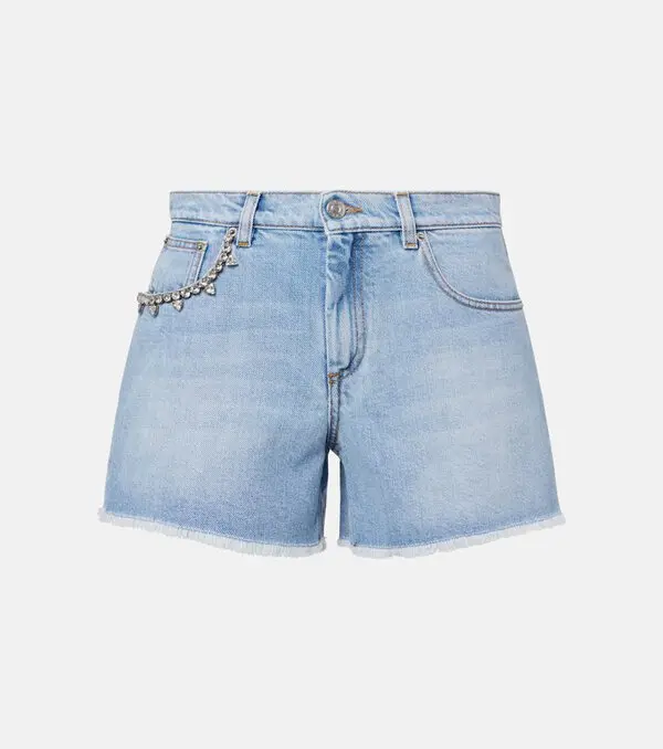AREA Embellished Denim Shorts - Blue