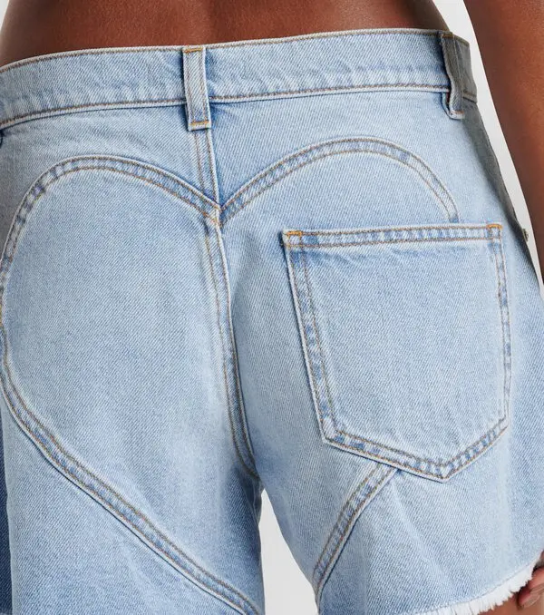 AREA Embellished Denim Shorts - Blue