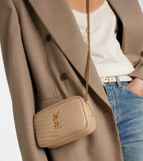 Saint Laurent Lou Mini Quilted Leather Camera Bag - Beige
