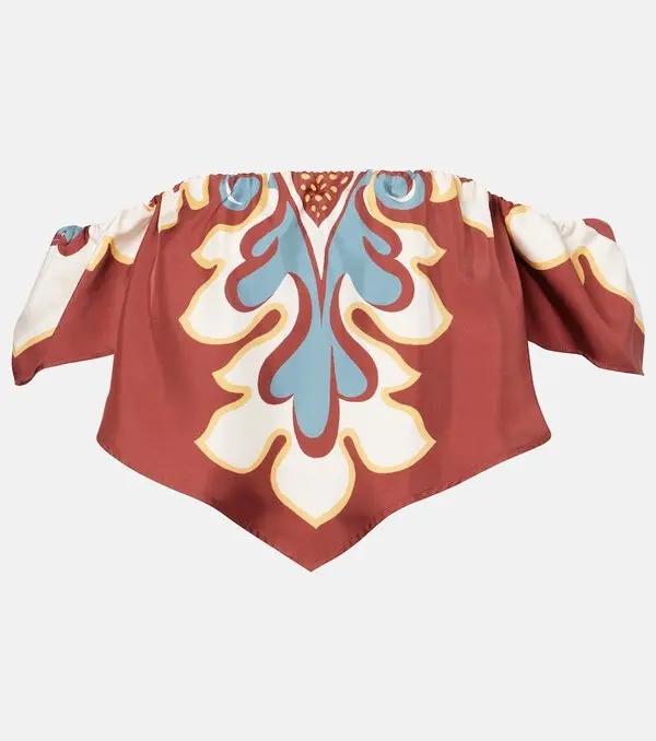 La DoubleJ Sand Dollar Off-shoulder Silk Top - Multicoloured