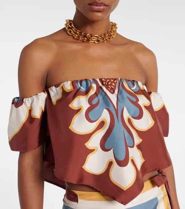 La DoubleJ Sand Dollar Off-shoulder Silk Top - Multicoloured