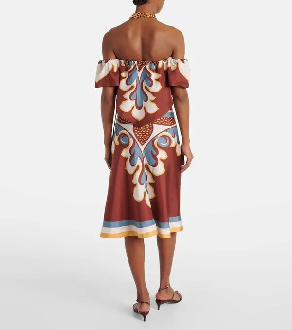 La DoubleJ Sand Dollar Off-shoulder Silk Top - Multicoloured