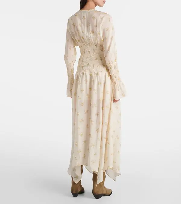 GANNI Printed Smocked Maxi Dress