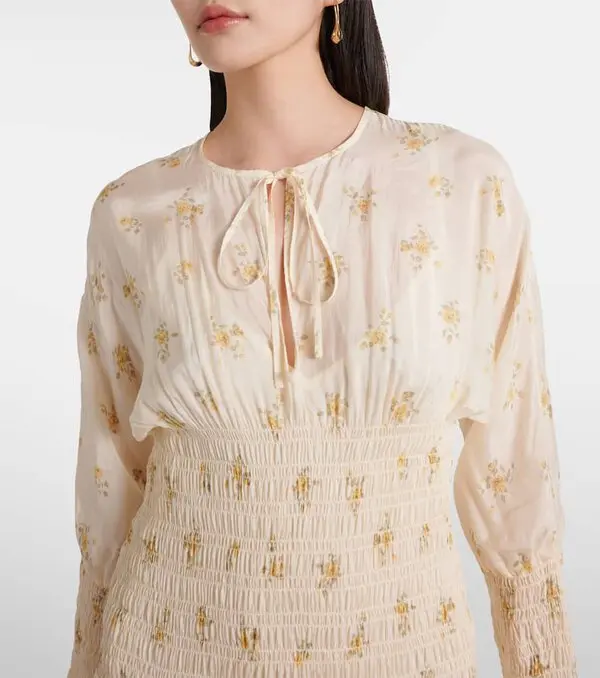 GANNI Printed Smocked Maxi Dress