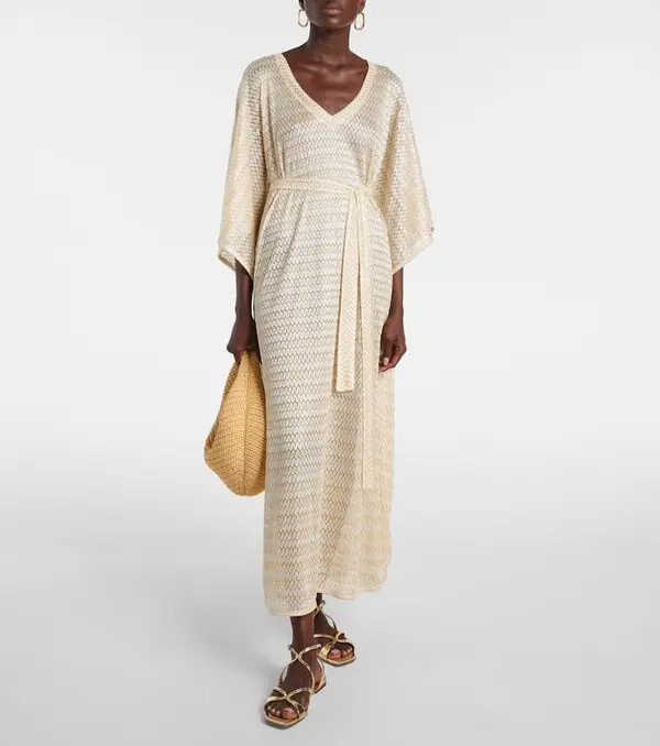 Melissa Odabash June Knitted Lame Kaftan - Neutrals
