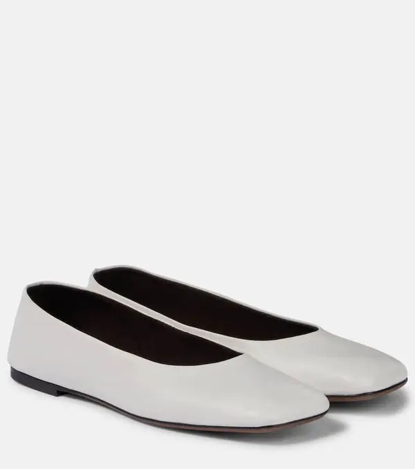 THE ROW Square Leather Ballet Flats - White