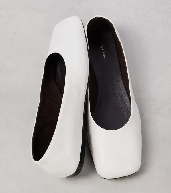 THE ROW Square Leather Ballet Flats - White