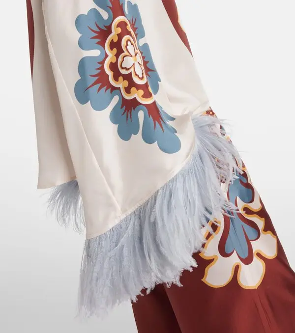 La DoubleJ Feather-trimmed Silk Top - Multicoloured