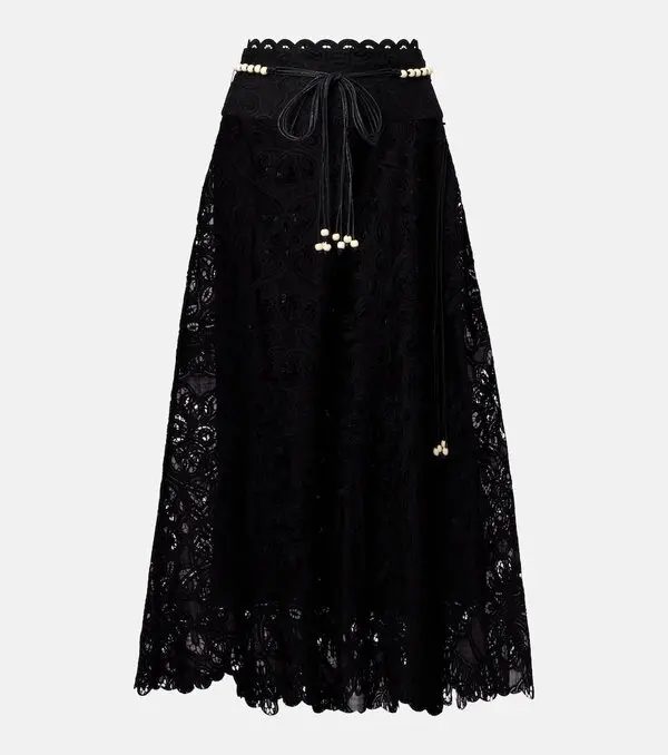 Zimmermann Rhiannon Embroidered Cotton Midi Skirt