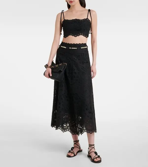 Zimmermann Rhiannon Embroidered Cotton Midi Skirt