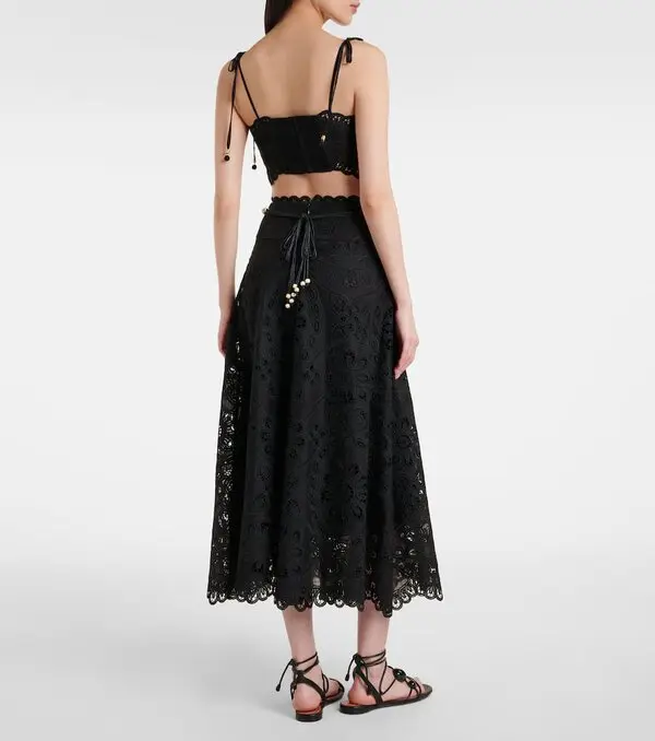 Zimmermann Rhiannon Embroidered Cotton Midi Skirt