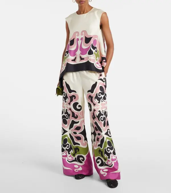 La DoubleJ Printed Silk Twill Palazzo Pants - Multicoloured