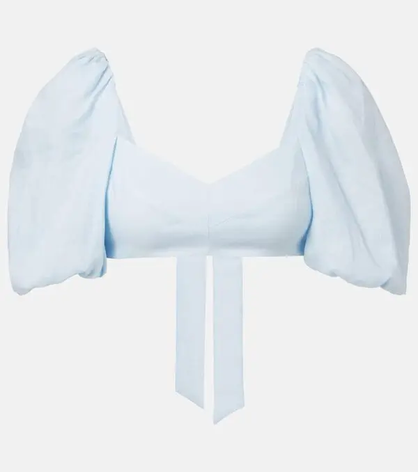 Zimmermann Rhiannon Puff-sleeve Linen Crop Top