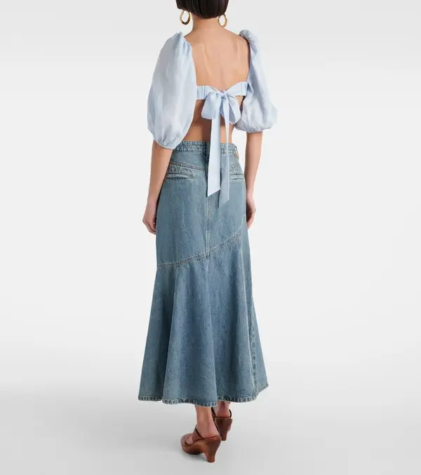 Zimmermann Rhiannon Puff-sleeve Linen Crop Top