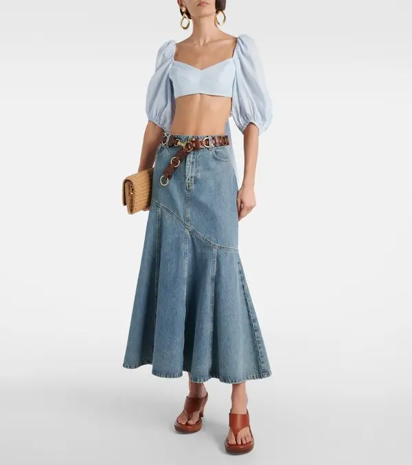 Zimmermann Rhiannon Puff-sleeve Linen Crop Top