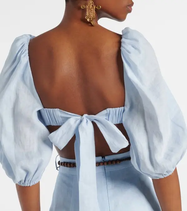 Zimmermann Rhiannon Puff-sleeve Linen Crop Top