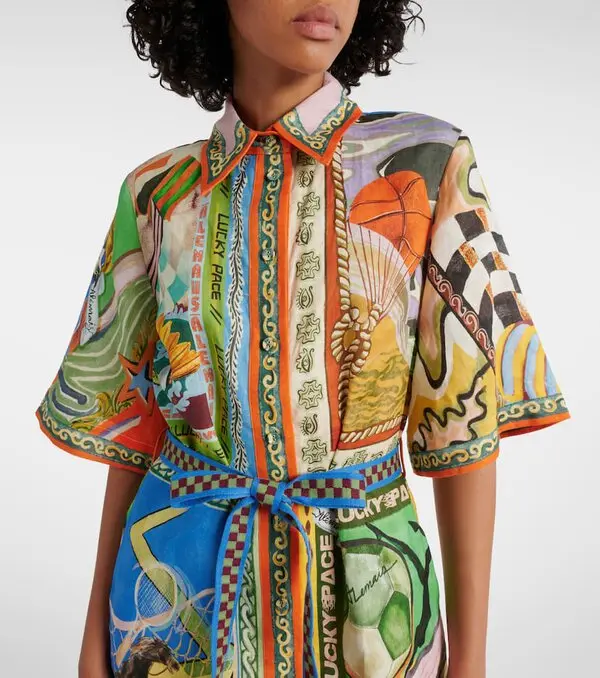 ALEMAIS Lucky Pace Printed Linen Shirt Dress - Multicoloured