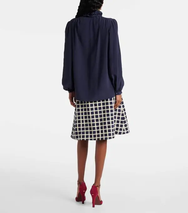 Valentino Garavani Ruffled Silk Crepe De Chine Blouse - Blue