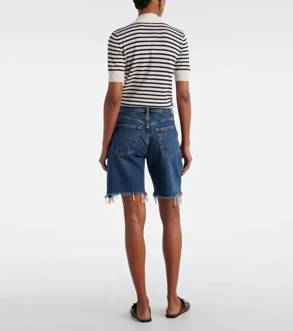 FRAME Deconstructed High-rise Denim Shorts